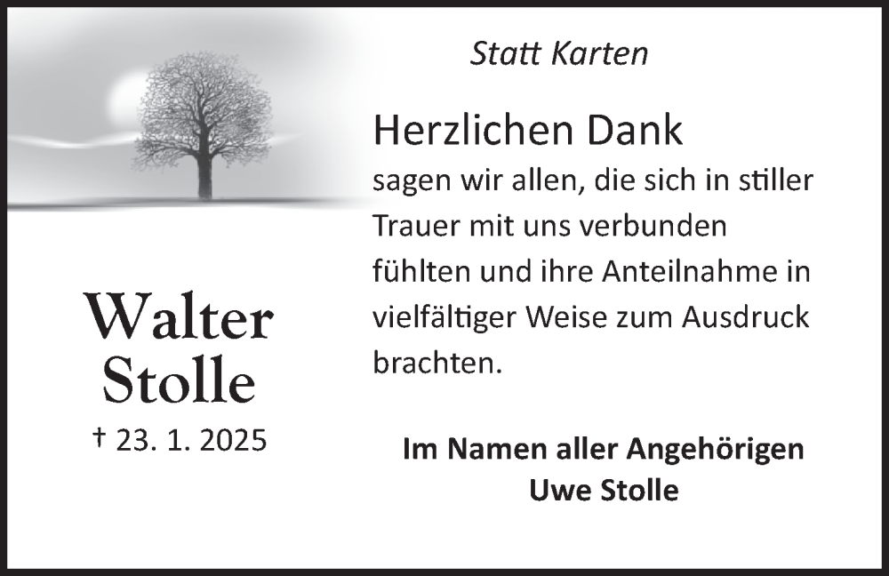 Traueranzeigen von Walter Stolle | nordwest-trauer.de