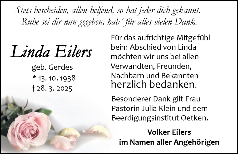 Traueranzeigen von Linda Eilers | nordwest-trauer.de