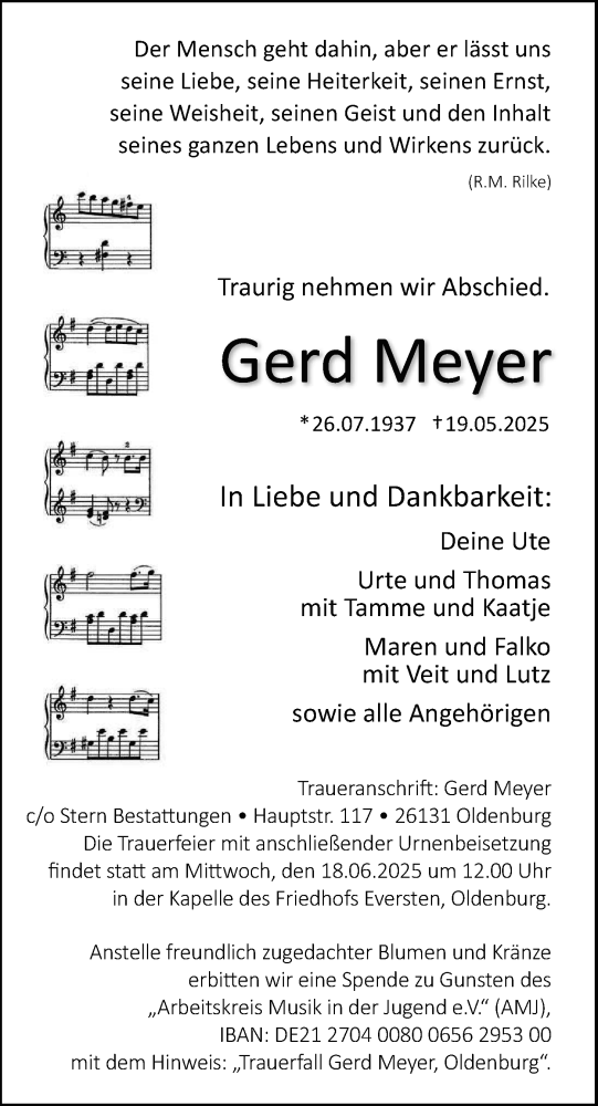 Traueranzeigen von Gerd Meyer | nordwest-trauer.de
