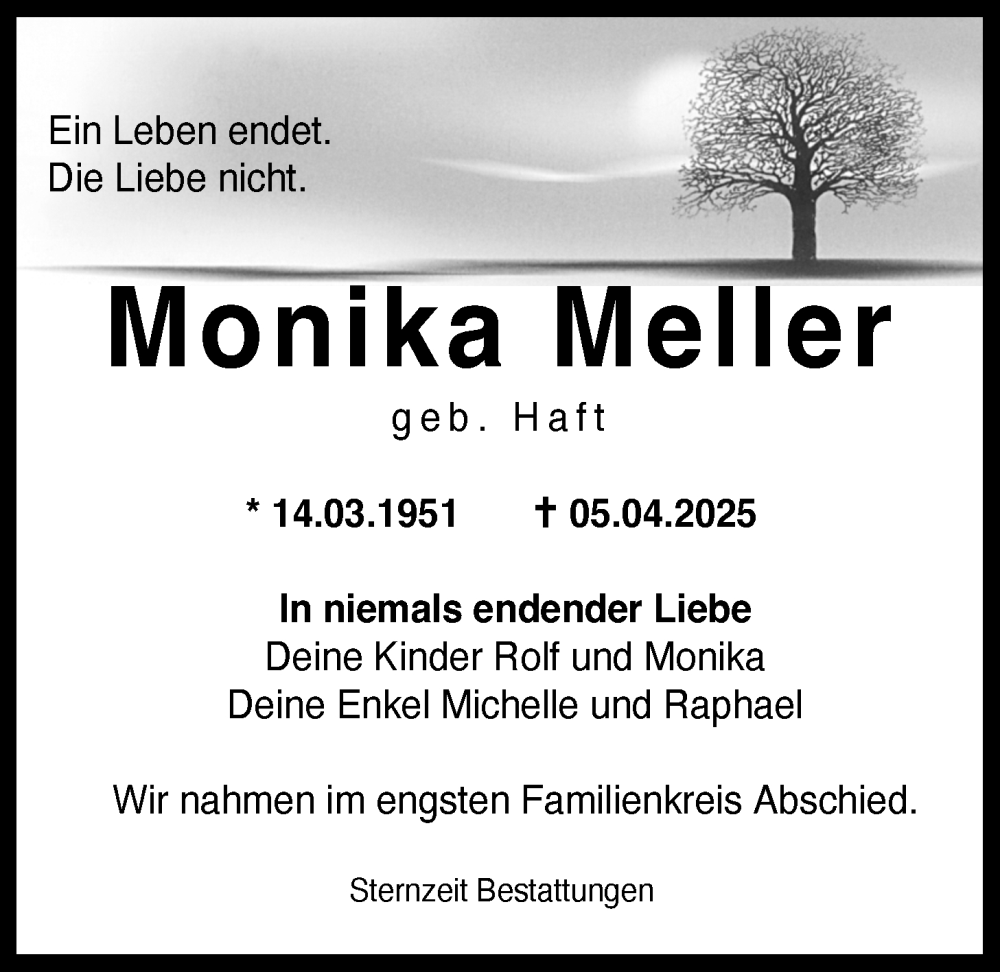 Traueranzeigen von Monika Meller | nordwest-trauer.de