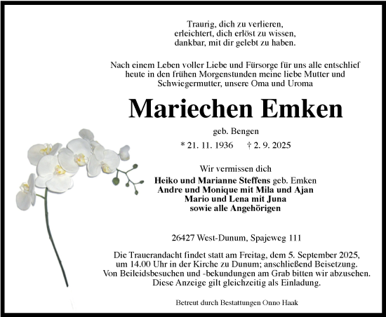 Traueranzeigen der letzten 14 Tage | nordwest-trauer.de