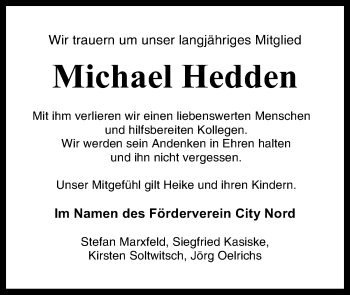 Traueranzeigen von Michael Hedden | nordwest-trauer.de