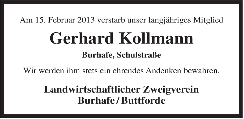 Traueranzeigen von Gerhard Kollmann | nordwest-trauer.de