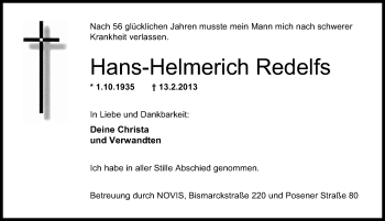 Traueranzeigen von Hans-Helmerich Redelfs | nordwest-trauer.de