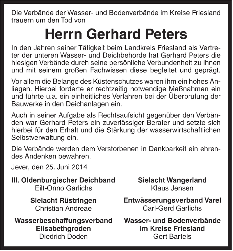 Traueranzeigen von Gerhard Peters | nordwest-trauer.de