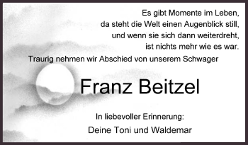 Traueranzeigen von Franz Beitzel | nordwest-trauer.de