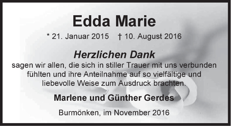 Traueranzeigen von Edda Marie Gerdes | nordwest-trauer.de