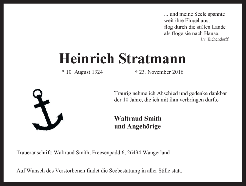 Traueranzeigen von Heinrich Stratmann | nordwest-trauer.de