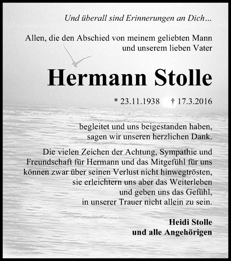 Traueranzeigen von Hermann Stolle | nordwest-trauer.de