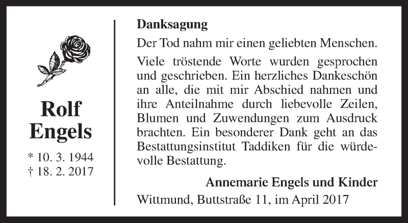Traueranzeigen von Rolf Engels | nordwest-trauer.de