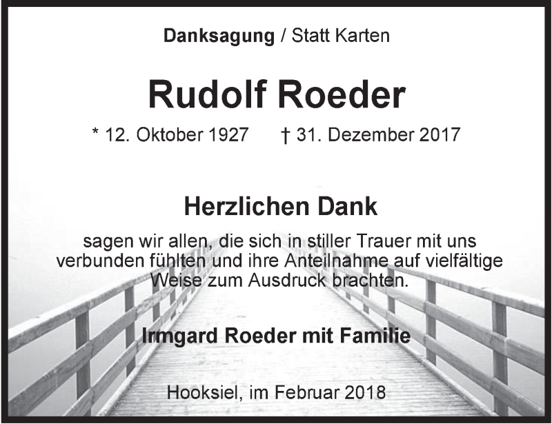Traueranzeigen von Rudolf Roeder | nordwest-trauer.de