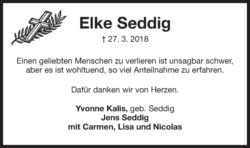 Traueranzeigen von Elke Seddig | nordwest-trauer.de