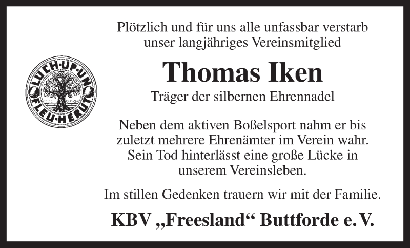 Traueranzeigen von Thomas Iken | nordwest-trauer.de