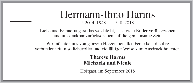 Traueranzeigen von Hermann-Ihno Harms | nordwest-trauer.de