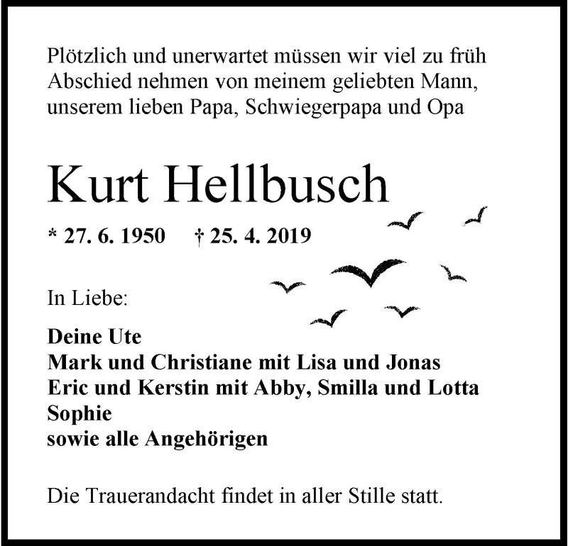 Traueranzeigen von Kurt Hellbusch | nordwest-trauer.de