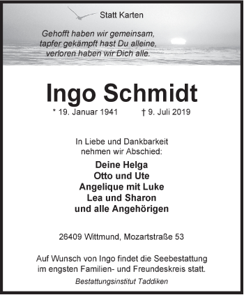 Traueranzeigen von Ingo Schmidt | nordwest-trauer.de