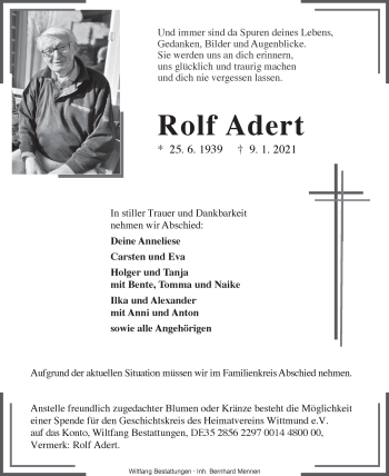 Traueranzeigen von Rolf Adert | nordwest-trauer.de