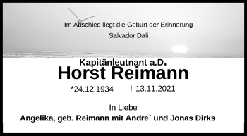 Traueranzeigen von Horst Reimann | nordwest-trauer.de