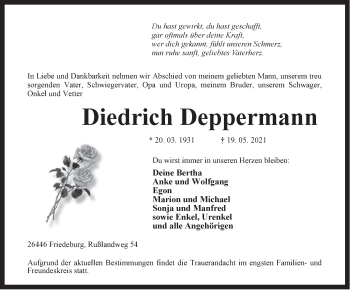 Traueranzeigen von Diedrich Deppermann | nordwest-trauer.de