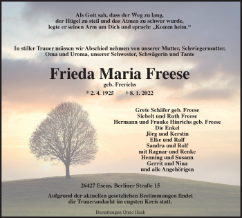 Traueranzeigen von Frieda Maria Freese | nordwest-trauer.de