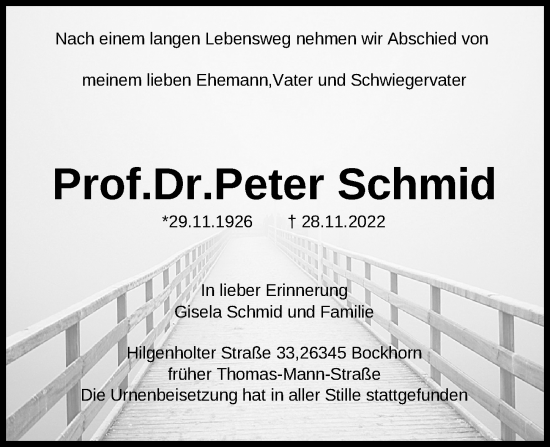 Traueranzeigen von Prof.Dr.Peter Schmid | nordwest-trauer.de