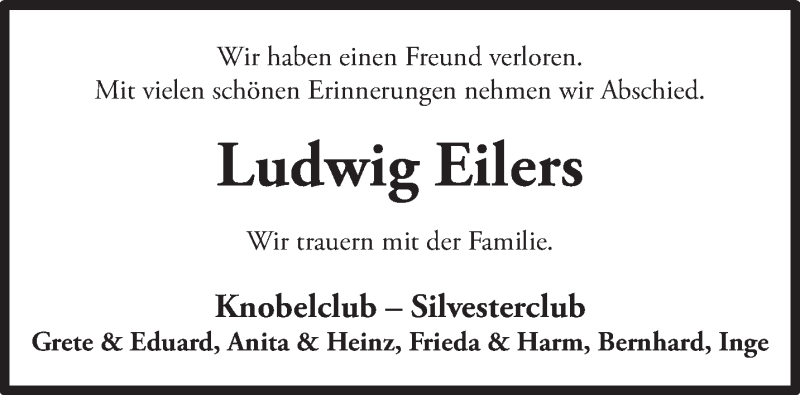 Traueranzeigen von Ludwig Eilers | nordwest-trauer.de