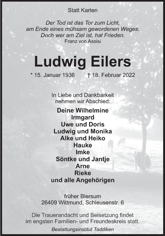 Traueranzeigen von Ludwig Eilers | nordwest-trauer.de