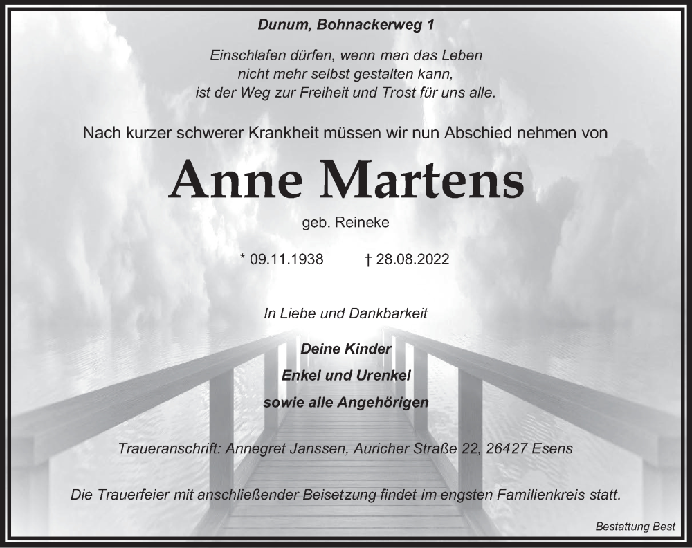Traueranzeigen von Anne Martens | nordwest-trauer.de