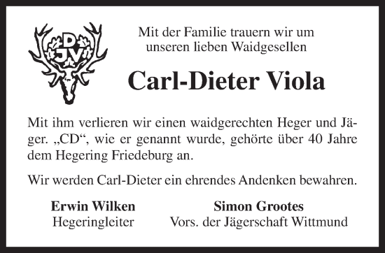 Traueranzeigen von Carl-Dieter Viola | nordwest-trauer.de