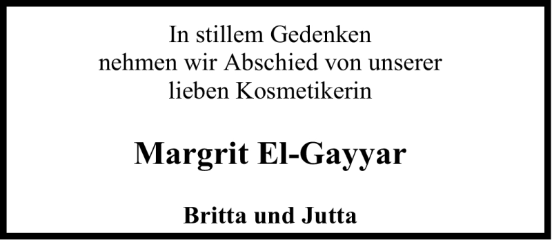 Traueranzeigen von Margrit El-Gayyar | nordwest-trauer.de