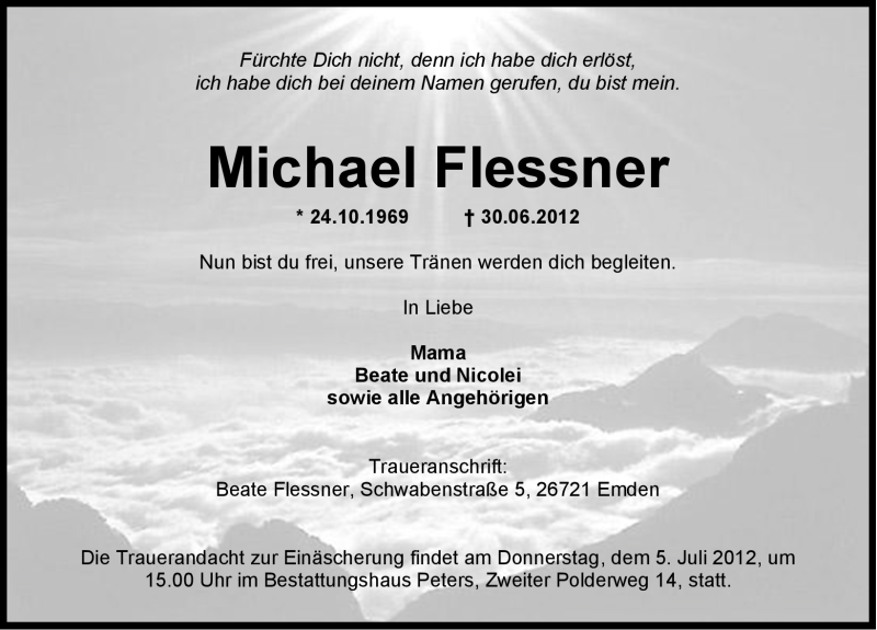 Traueranzeigen von Michael Flessner | nordwest-trauer.de