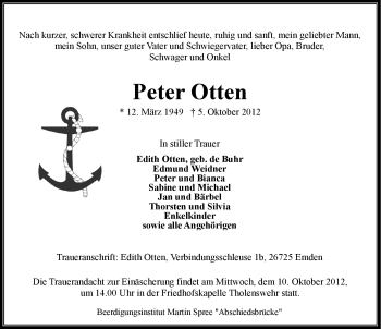 Traueranzeigen von Peter Otten | nordwest-trauer.de